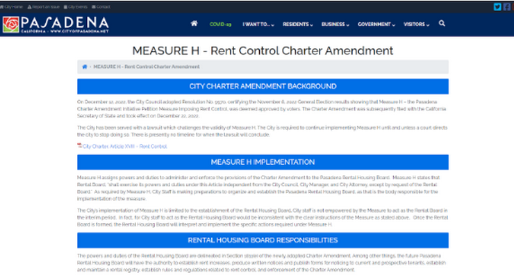City Publishes Pasadena Rent Control Measure H Webpage – Pasadena Now